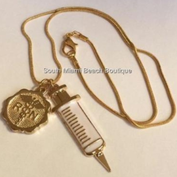 Jewelry | Gold Rn Nursing Necklace Caduceus Syringe Nurse | Poshmark